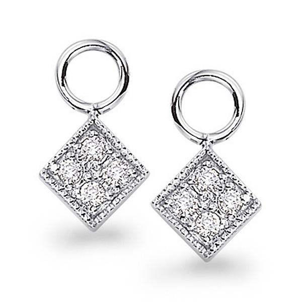 Diamond Square Earring Charms in 14k White Gold with 8 Diamonds ...